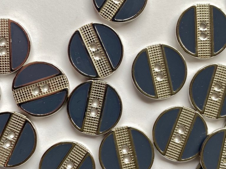 TGB Silver Colour Metal Navy Blue Enamel Resin Buttons Size 15mm 4637